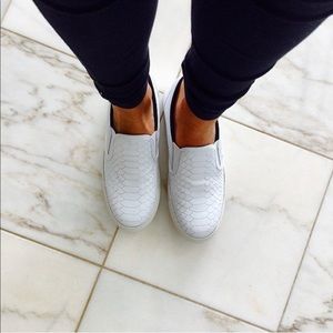 ASOS | Shoes | White Leather Snake Print Low Top Slip On Sneakers ...